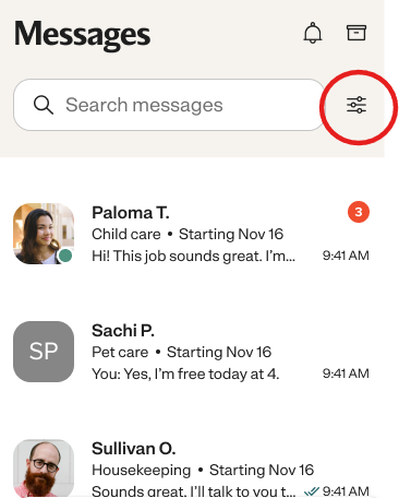 How do I view and manage my messages through Care.com?